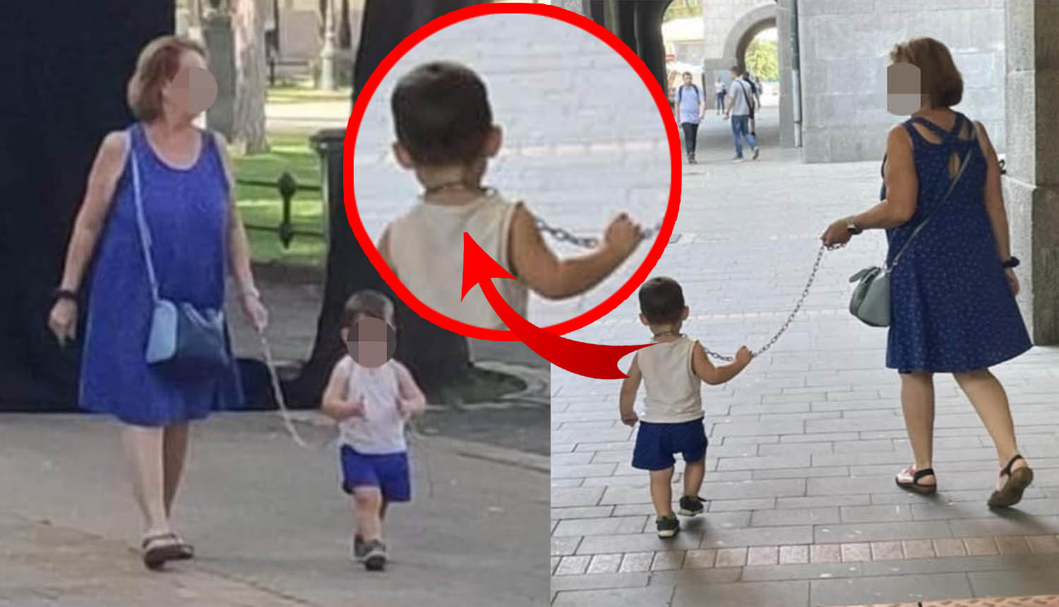 ŠOKANTNE SLIKE IZ SUBOTICE Baba šeta unuka na lancu koji mu je svezan ...