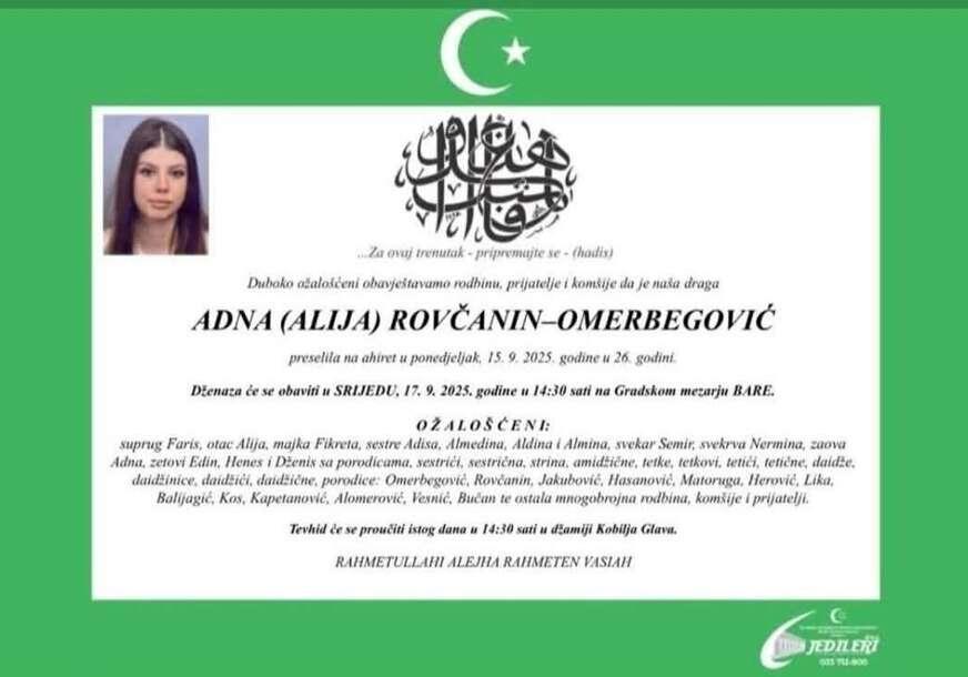 Adna Rovčanin-Omerbegović (26) sahranjena, tuga sve okovala